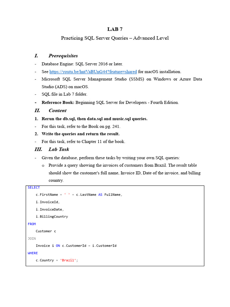 Huỳnh Kim Tuyến - ITITDK21053 -Lab7 - Guide | PDF | Microsoft Sql Server | Sql