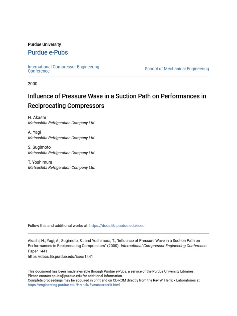 Influence of Pressure Wave in a Suction Path on Performances in R | PDF | Fluid Dynamics | Gases