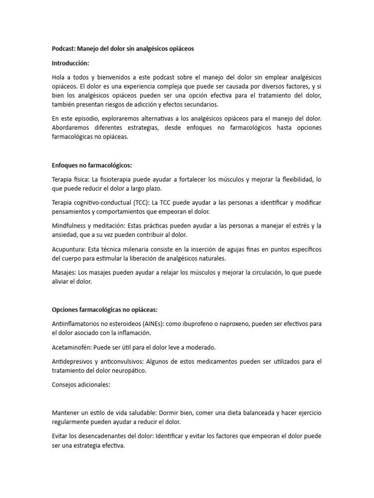 Podcast: Manejo Del Dolor Sin Analgésicos Opiáceos | PDF | Analgésico ...