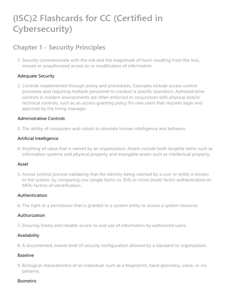 ISC2 CC Study Material - Flashcard | PDF | Computer Network | Cloud Computing