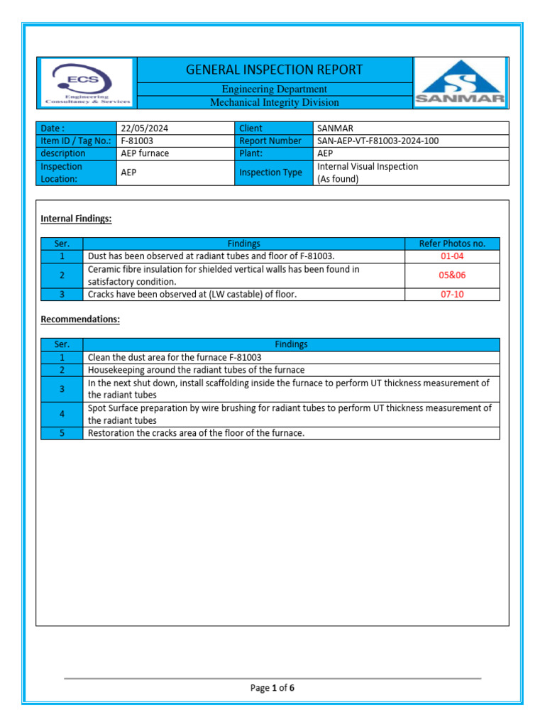 AEP Furnace Inspection Report 2024 | PDF | Building Materials ...