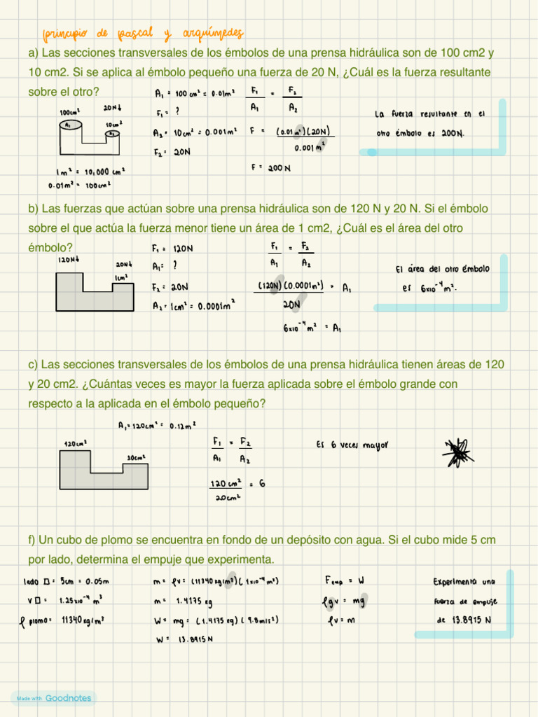Ejercicios Principio de Pascal y Arquímedes | Descargar gratis PDF | Mecánica de fluidos
