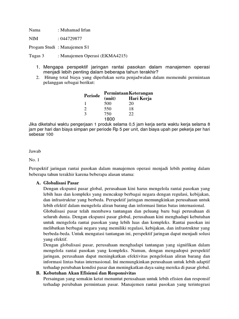Tugas 3 Manajemen Operasi | PDF