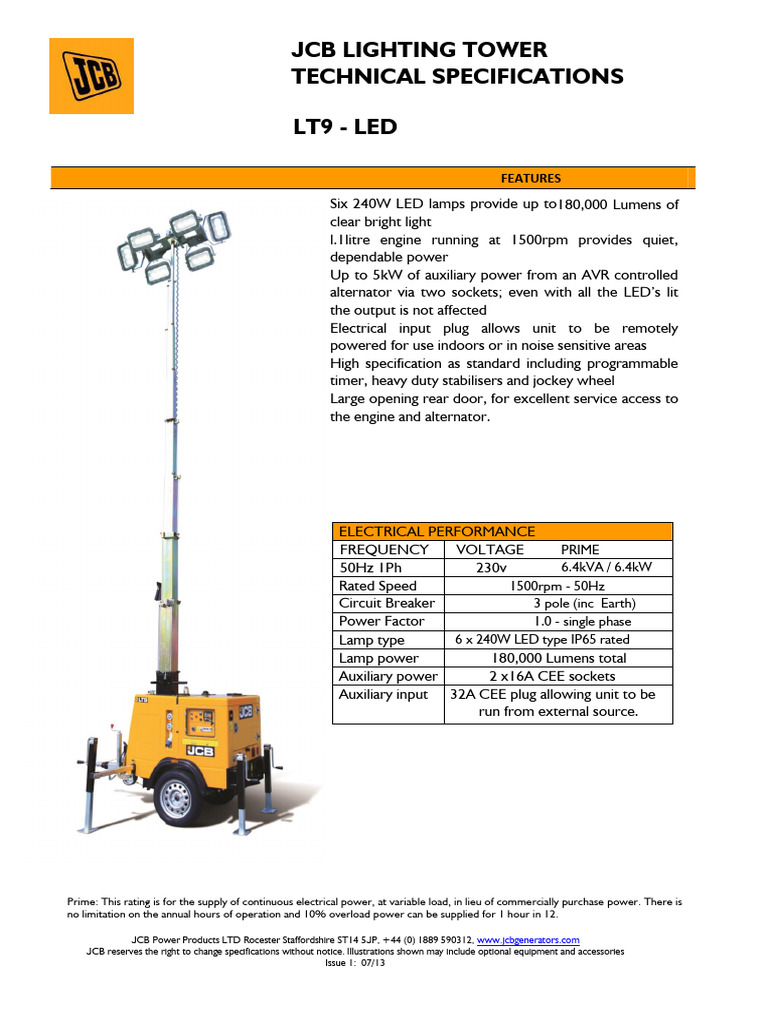 Lighting Tower - JCB Lt9-Led - Tower Lamp 240w - Diesel Engine | PDF ...