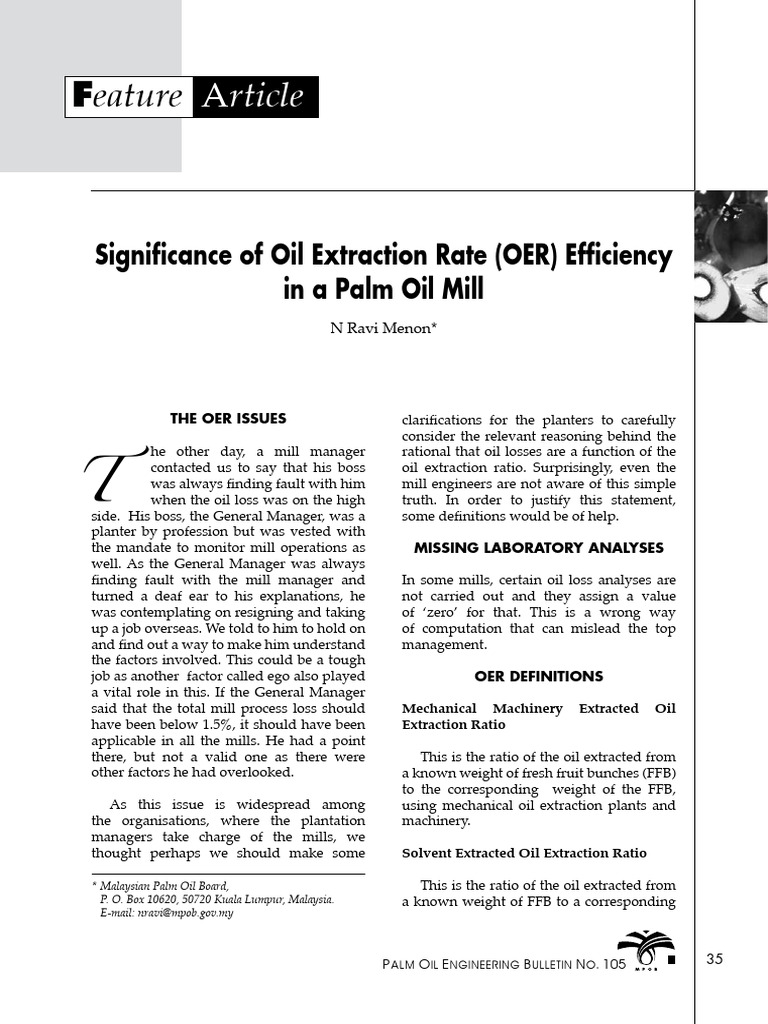 Significance of Oil Extraction Rate Efficiency in A Palm Oil Mill | PDF ...