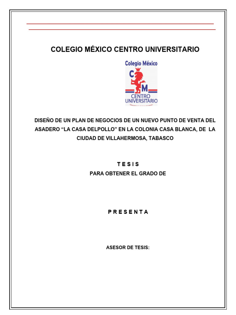 Plan de Negocios Pollerìa Casa Blanca | PDF | Plan de negocios | Business