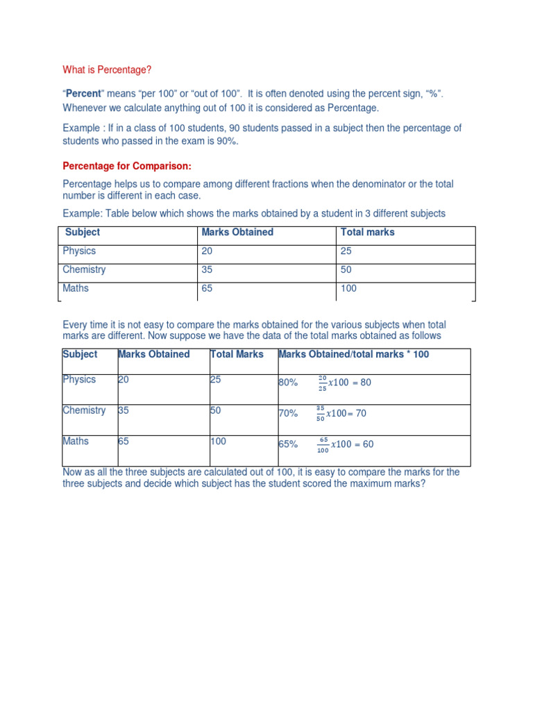1.1 Percentage Concepts and Elementry Problems | PDF | Percentage | Odds