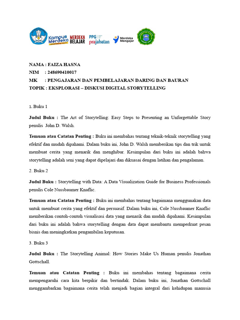 Eksplorasi - Diskusi Digital Storytelling Faiza Hasna | PDF