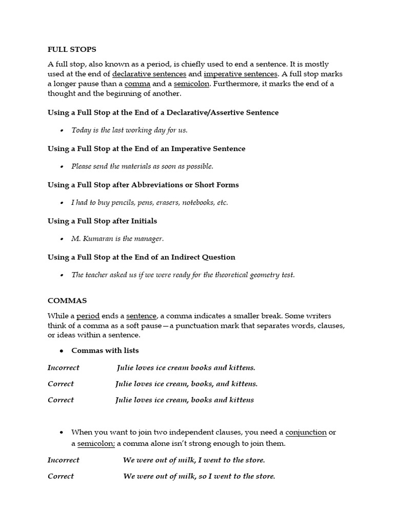 Full Stops and Commas Explained | PDF | Comma | Ellipsis