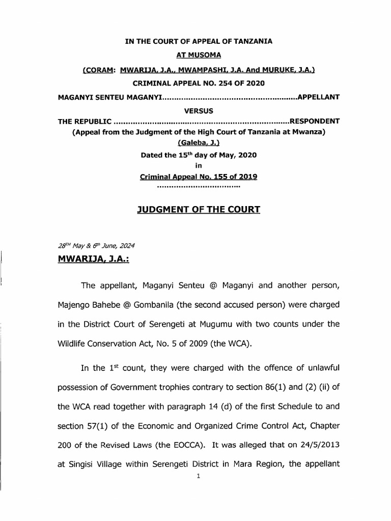 Judgment of The Court: (Coram: Mwarija. J.A.. Mwampashi. J.A. and ...