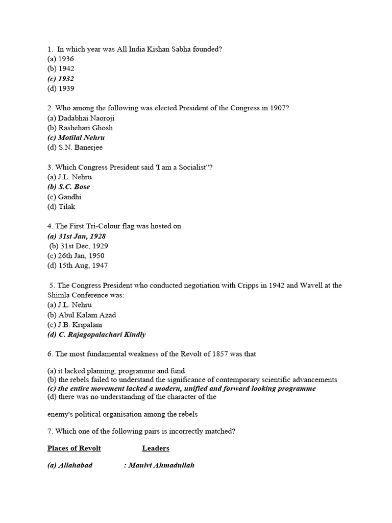 INM MCQ | Download Free PDF | Indian Rebellion Of 1857 | South Asia