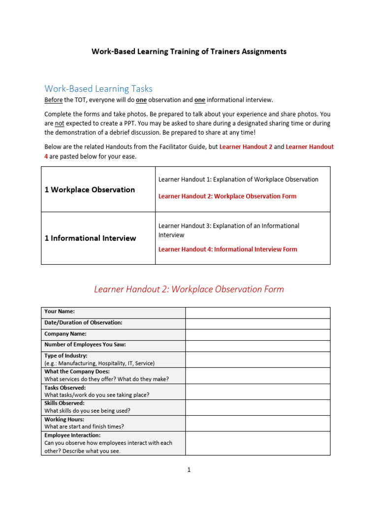 1 - WBL TOT - Self-Learning Tasks | PDF | Learning | Employment