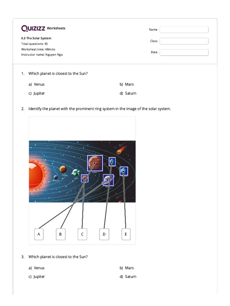 6.3 The Solar System - Quizizz | PDF | Planets | Solar System