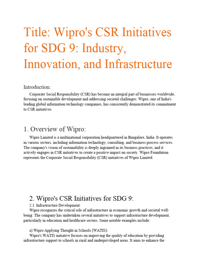Wipro's CSR Initiatives For SDG 9 Industry | Download Free PDF ...