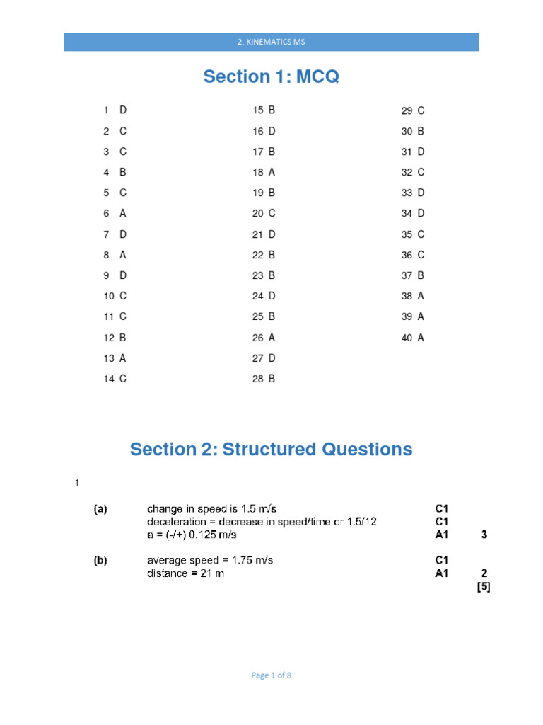 Kinematics Multiple Choice Questions | PDF | Computers | Technology ...