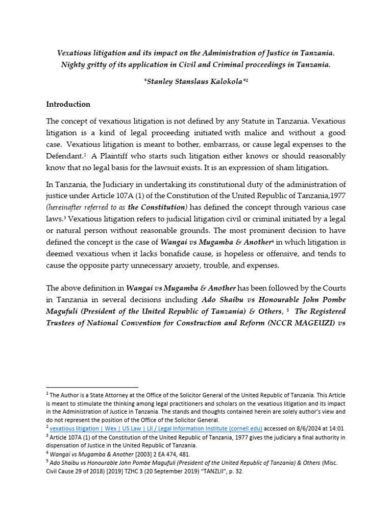 Vexatious Litigation and Its Impact On The Administration of Justice in ...