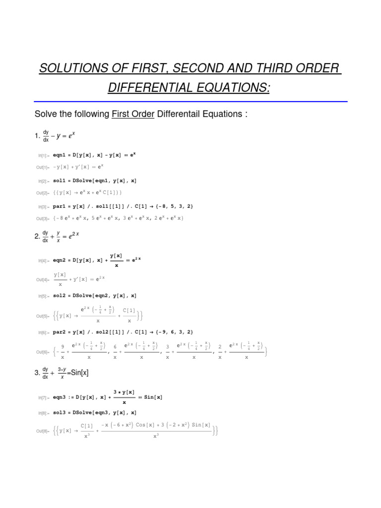 Solutions Of First Second And Third Order Differential Equations Practical Pdf Equations