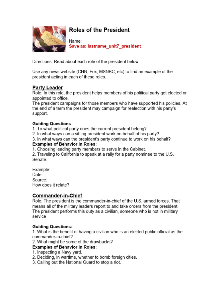 Roles of the President v2 | PDF | American Government | Presidents Of ...