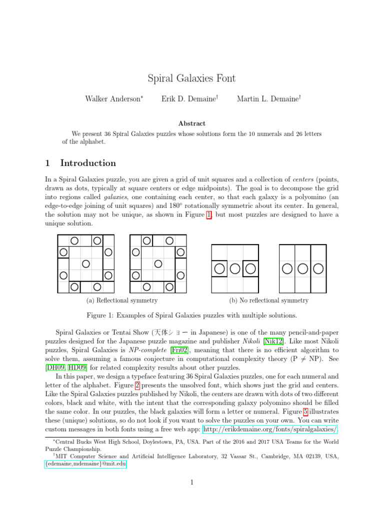 Spiral Galaxies Font: Walker Anderson Erik D. Demaine Martin L. Demaine ...