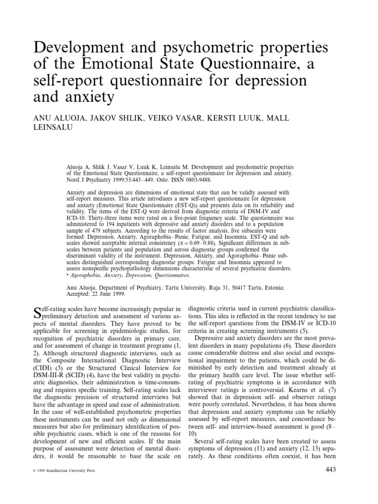 Emotional State Questionnaire Development | PDF | Mental Disorder ...