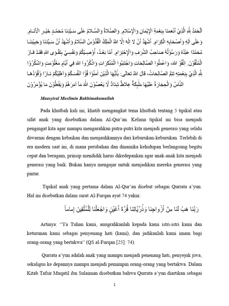 Khutbah 5 Jenis Tipikal Anak Dalam Islam | PDF | Agama & Spiritualitas