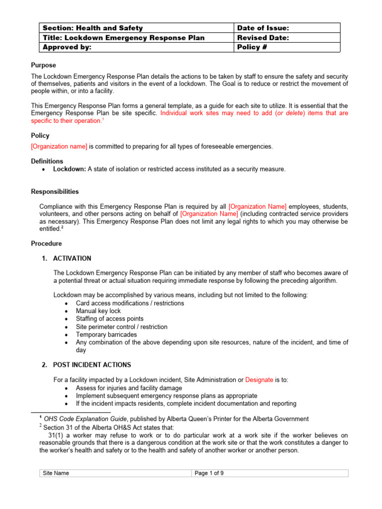 Lockdown Contingency Plan Template | PDF | Emergency | Occupational ...