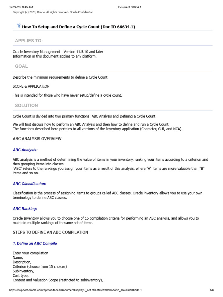 How To Setup and Define a Cycle Count | PDF