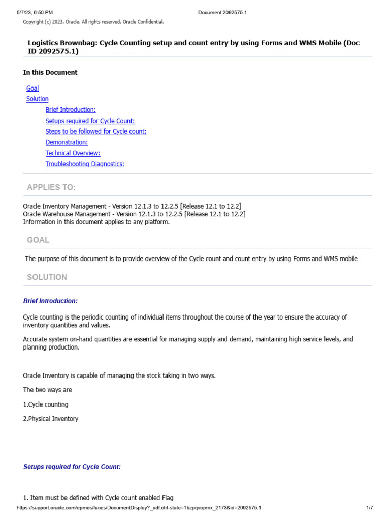 Vision Logistics Brownbag Cycle Counting setup and count entry by using Forms and WMS Mobile ...