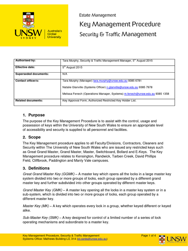Key Management Procedures at UNSW | PDF | Computers | Technology ...