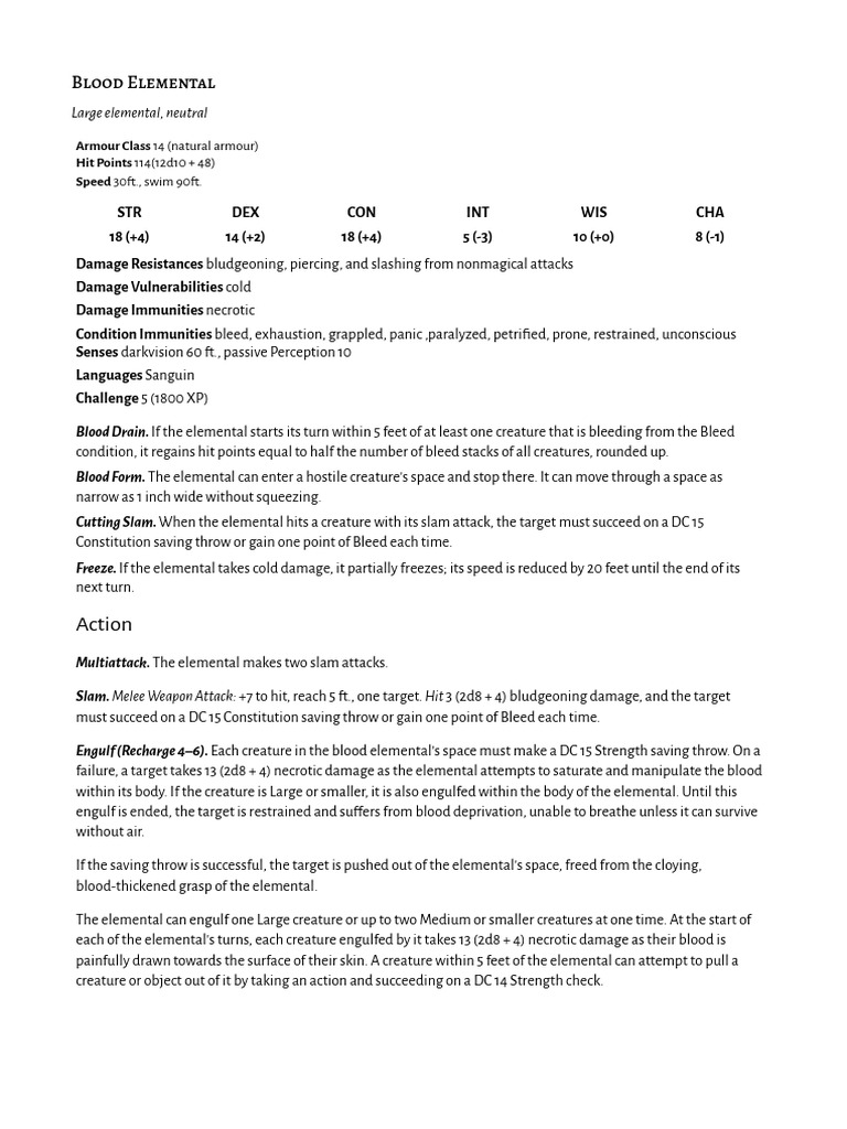 DND 5e Blood Elemental | PDF