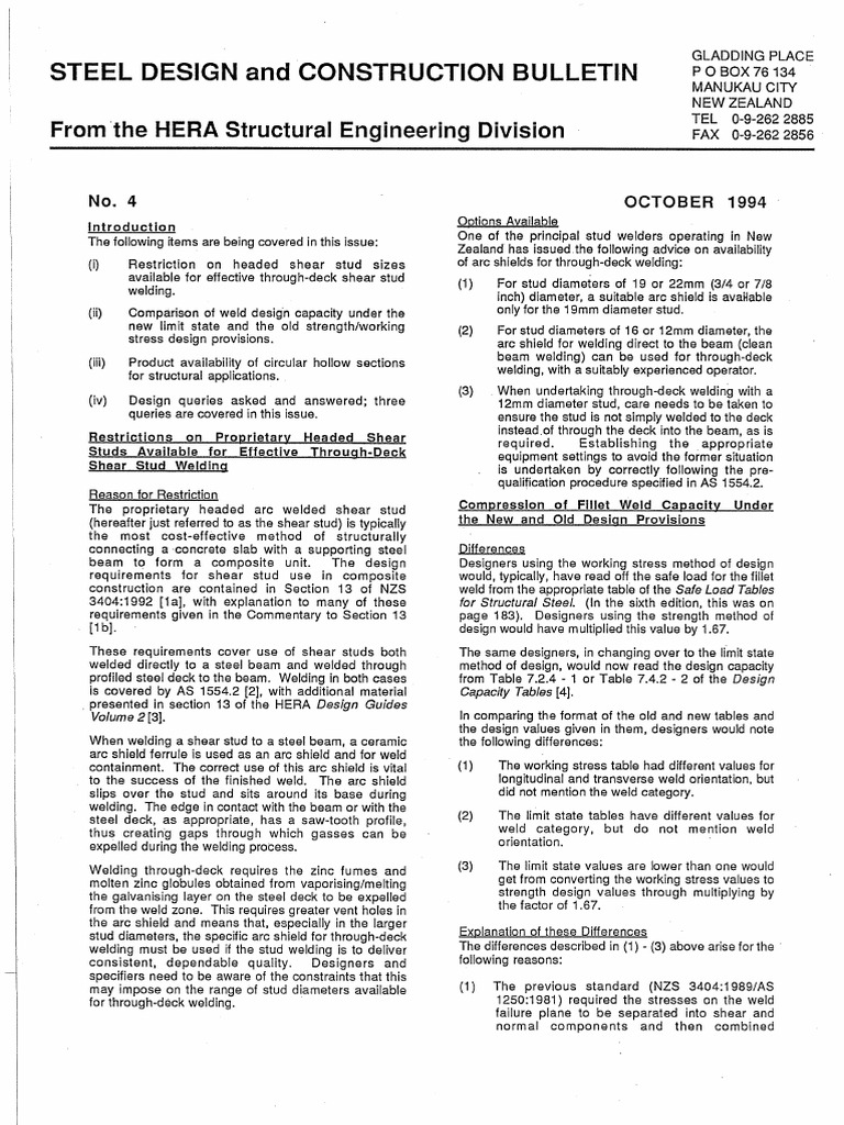 Design & Construction Bulletin 4. (Shear Stud Weld) | PDF