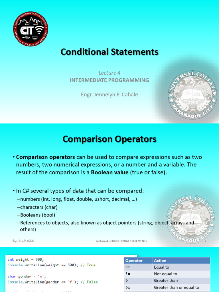 Lecture 4 Conditional Statements | PDF | Boolean Data Type ... Lecture 4 Conditional Statements | PDF | Boolean Data Type ...