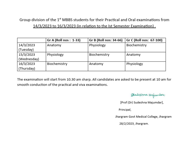 Group Division of The 1st MBBS Students For Their Practical and Oral ...
