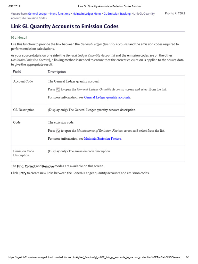 Pronto Xi Help 750.2 - Link GL Quantity Accounts To Emission Codes ...