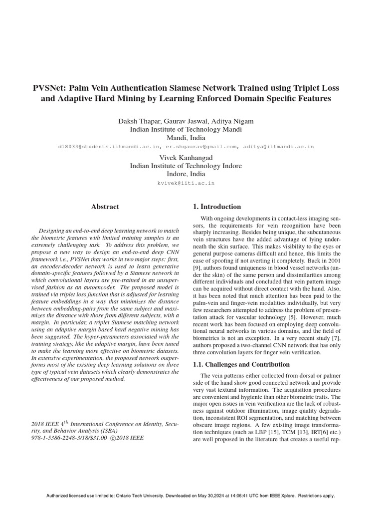 PVSNet Palm Vein Authentication | PDF | Deep Learning | Computational ...