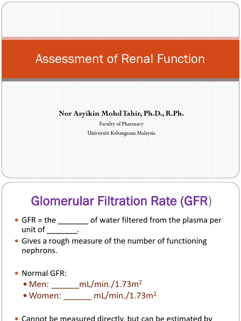 Assessment of Renal Function - Students | PDF | Creatinine | Urology