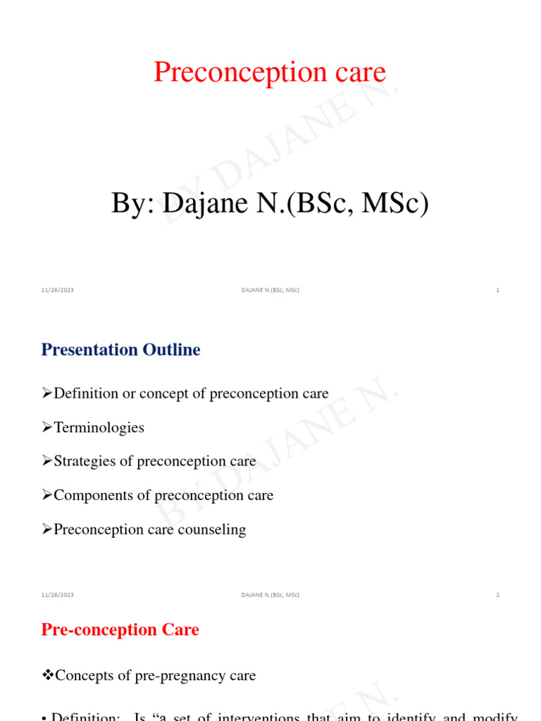 Preconception Care Note | PDF | Pregnancy | Maternal Health
