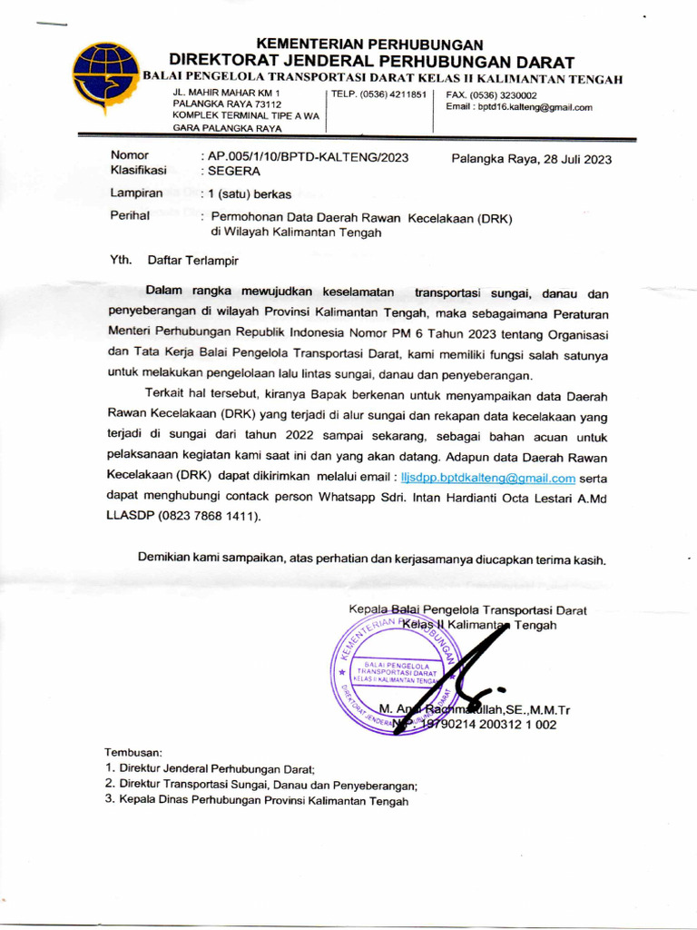 Surat Permintaan Data Drk Untuk Dishub Pdf