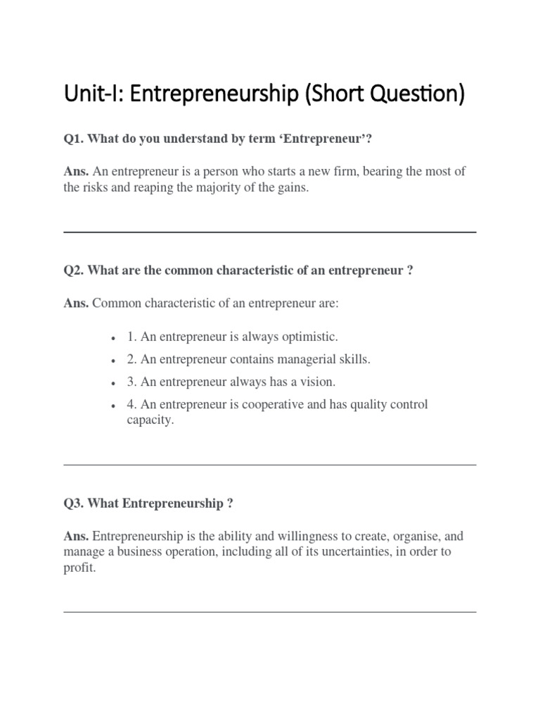 Unit-I: Entrepreneurship (Short Question) | Download Free PDF | Entrepreneurship | Balance Sheet