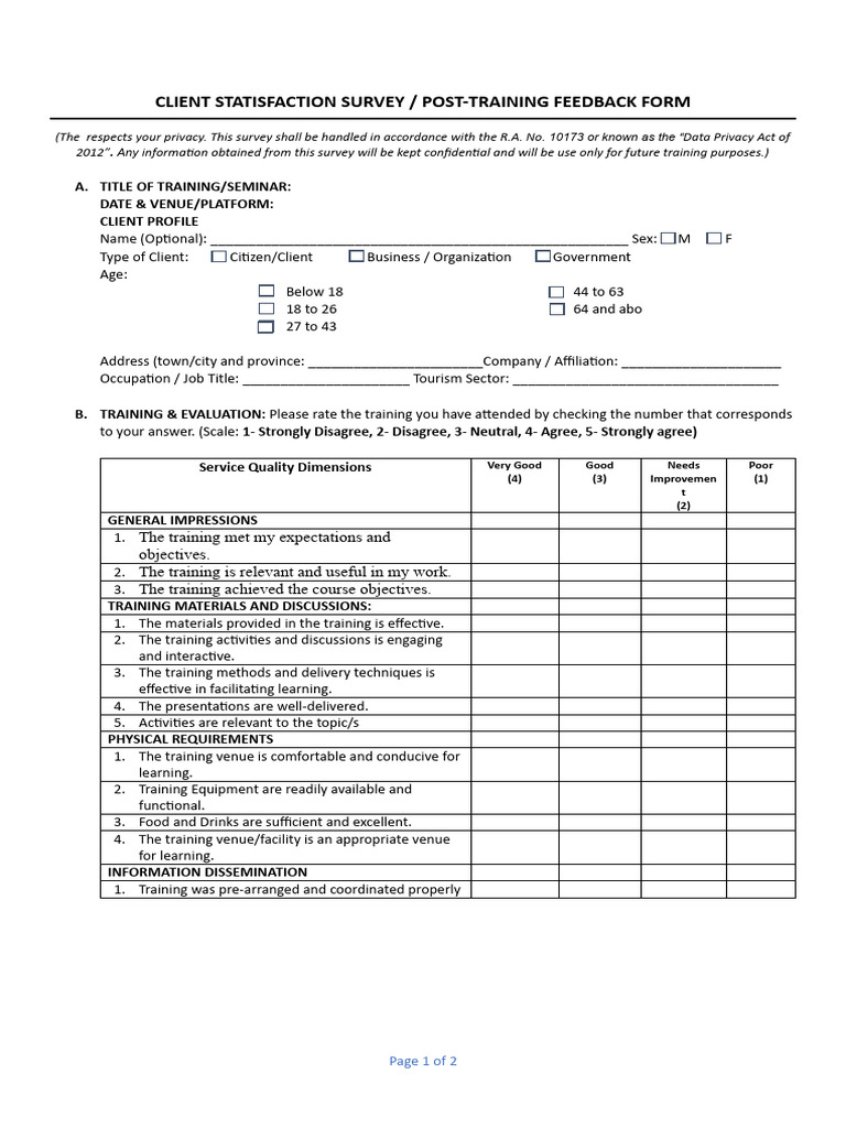 Client Satisfaction Survey Form | PDF | Expert | Privacy