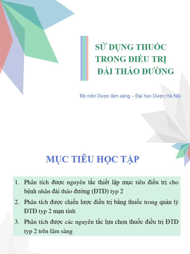Su Dung Thuoc Trong Dieu Tri Dai Thao Duong. Gui Sinh Vien. 2022 | PDF