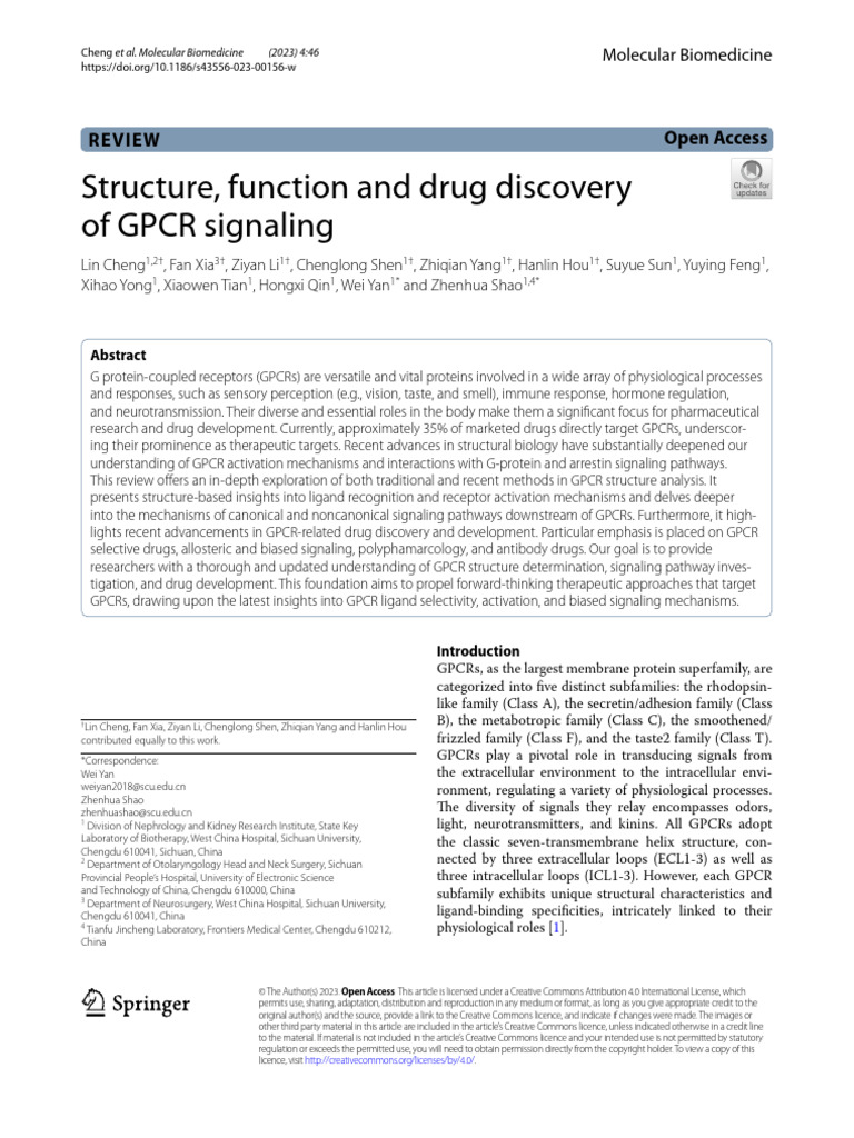 Structure, Function and Drug Discovery of GPCR Signaling | PDF | Cell ...