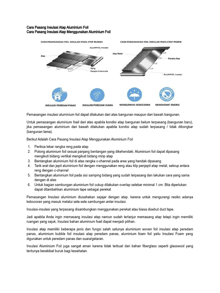Cara Pasang Insulasi Atap Aluminium Foil | PDF