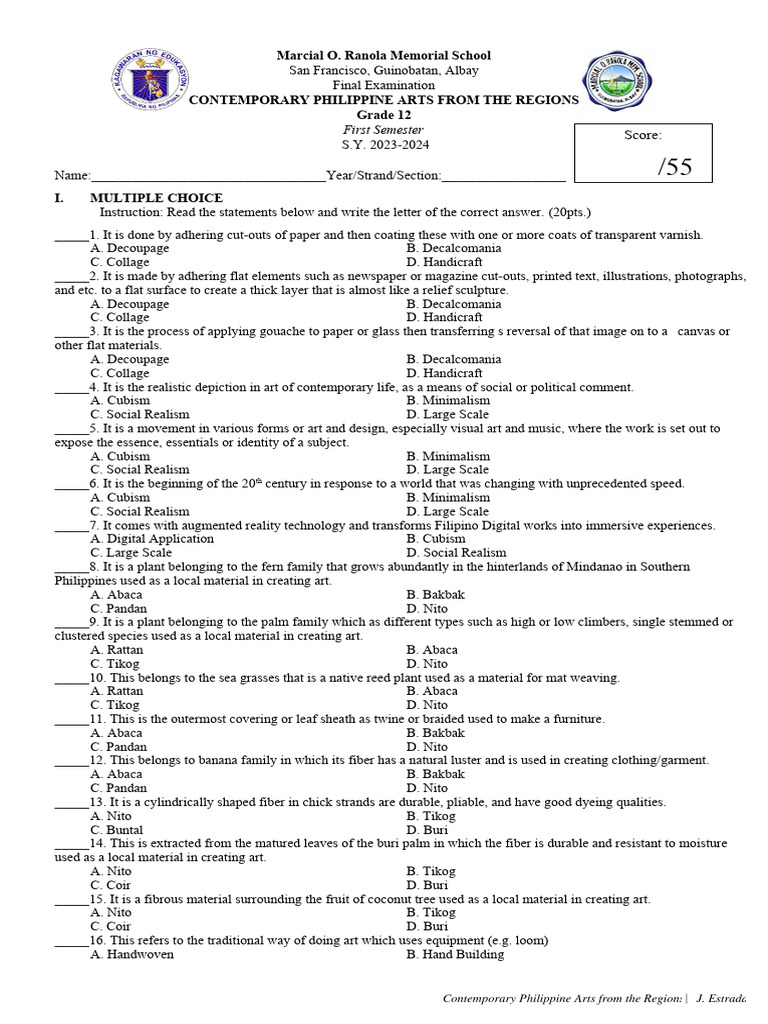 FINAL-EXAM-CPAR | PDF | Collage | The Arts
