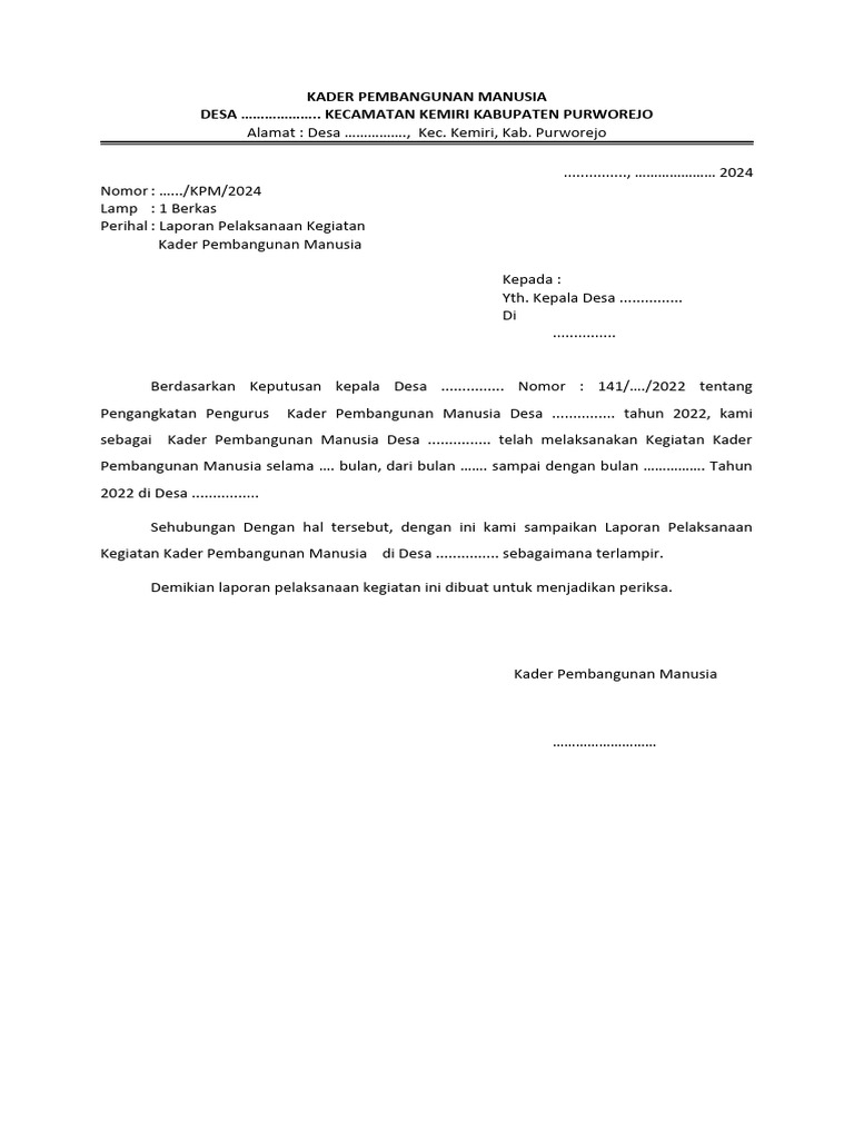 Contoh Format LPK Insentif KPM | PDF