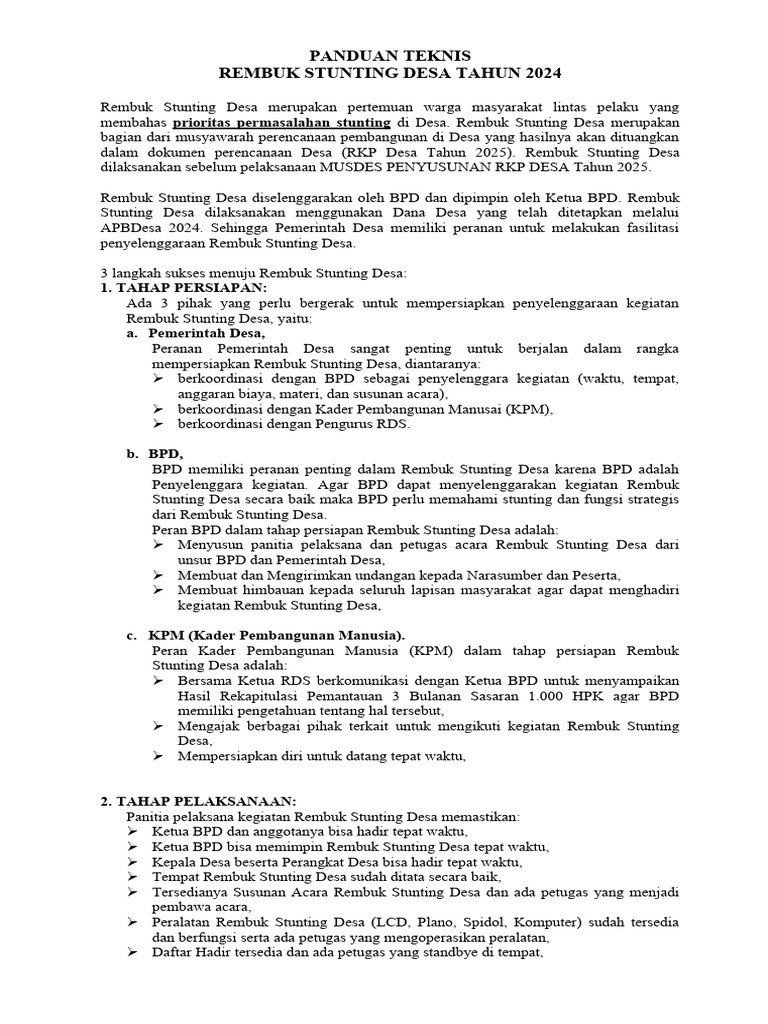 Panduan Rembuk Stunting Desa 2024 | PDF