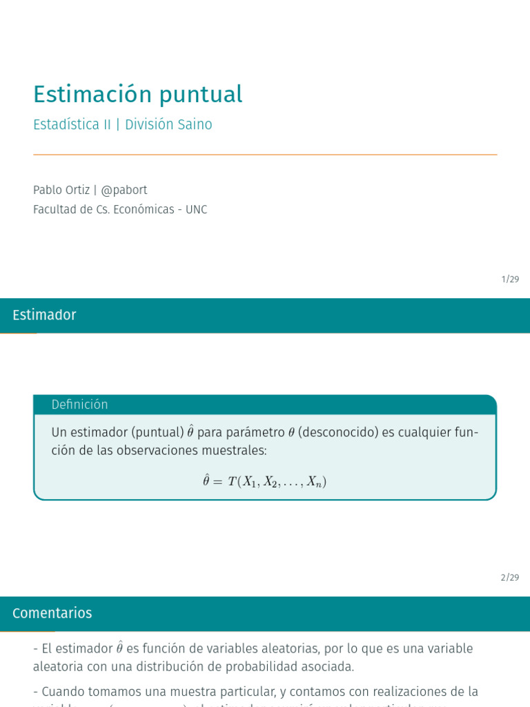 [U2] Estimacion puntual | Descargar gratis PDF | Estimador | Teoría de la estimación