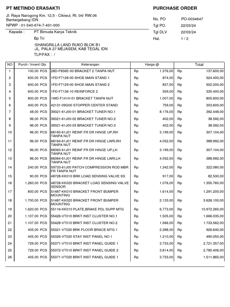 BKT PO-0034647 | PDF