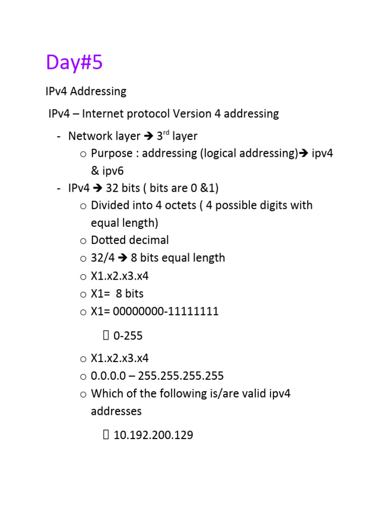 Day#5&6 IPV4 Addressing Lecture Notes | PDF | Ip Address | Wide Area ...