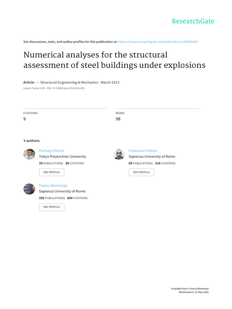 Numerical Analyses For The Structural Assessment of Steel Buildings ...